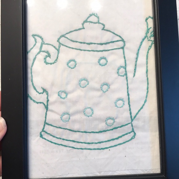 Vintage | Wall Decor | Vintage Teal Embroidered Teapot Framed | Poshmark
